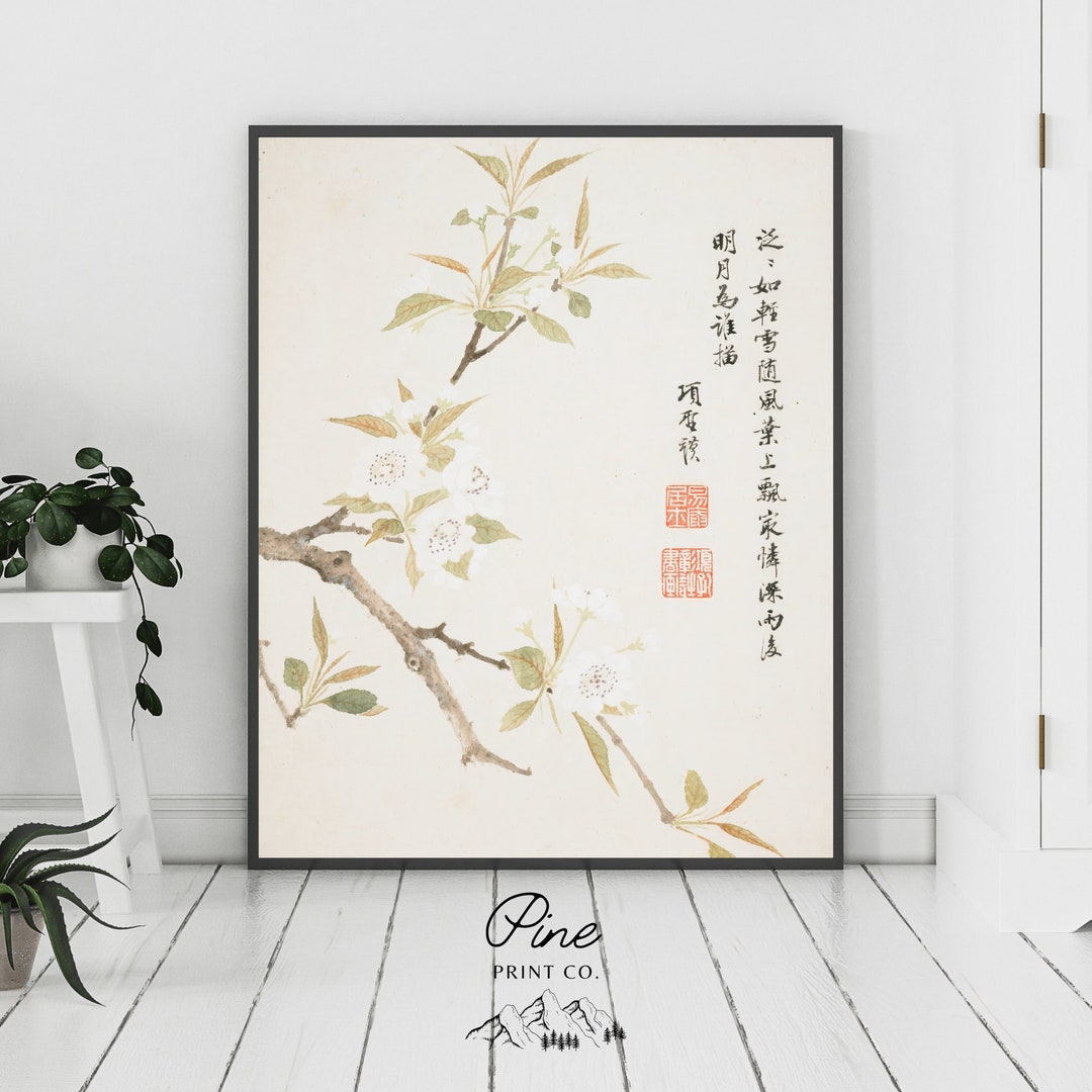 Vintage Flowers, Chinese Poster, White Wall Art, Japanese Decor, Asian ...