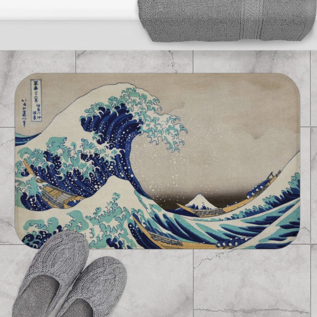 Ocean Bath Mat, Japanese Wave, Hokusai Decor, Great Wave Kanagawa ...
