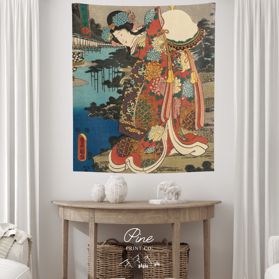 Japanese Geisha Tapestry | Vintage Japan, Utamaro Kitagawa, Asian Wall ...