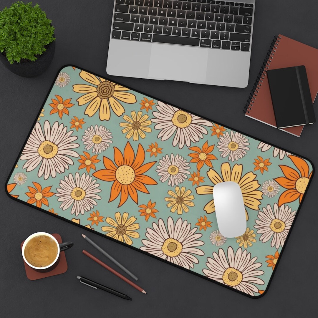 70s Decor, Floral Desk Mat, Vintage Desk Mat, 70s Mousepad, Vintage ...