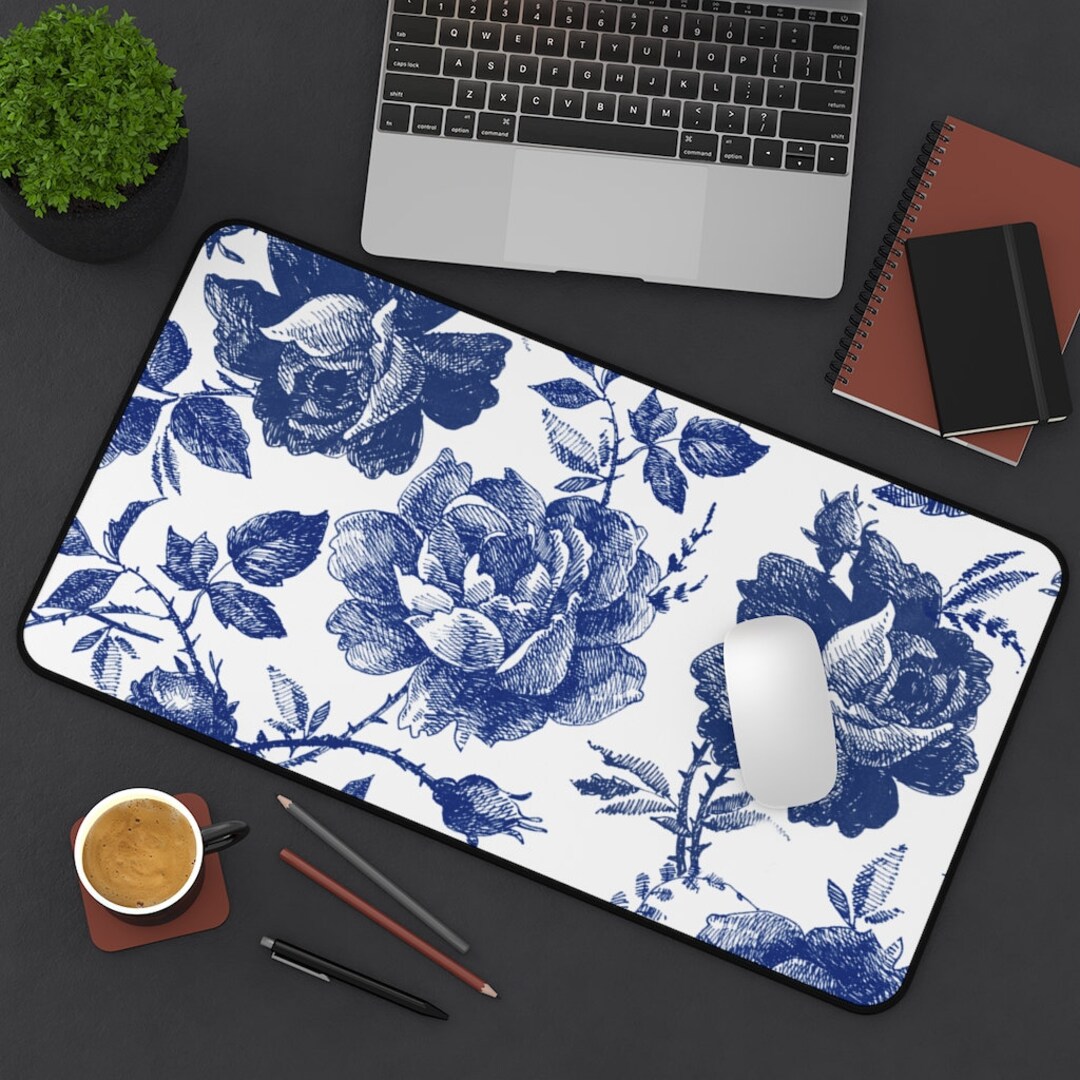 Floral Desk Mat, Blue Desk Mat, Blue Mousepad, Boho Desk Mat, Laptop ...