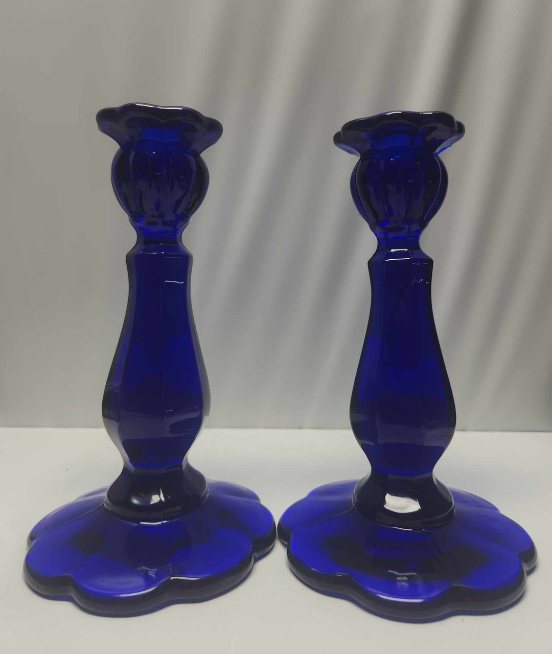 Set of 2 Cobalt Blue Mosser Candlesticks - Etsy
