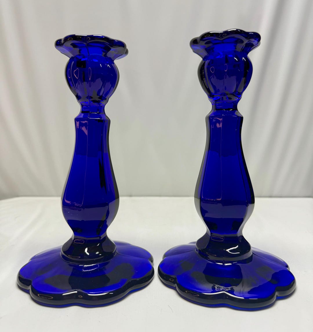 Set of 2 Cobalt Blue Mosser Candlesticks - Etsy