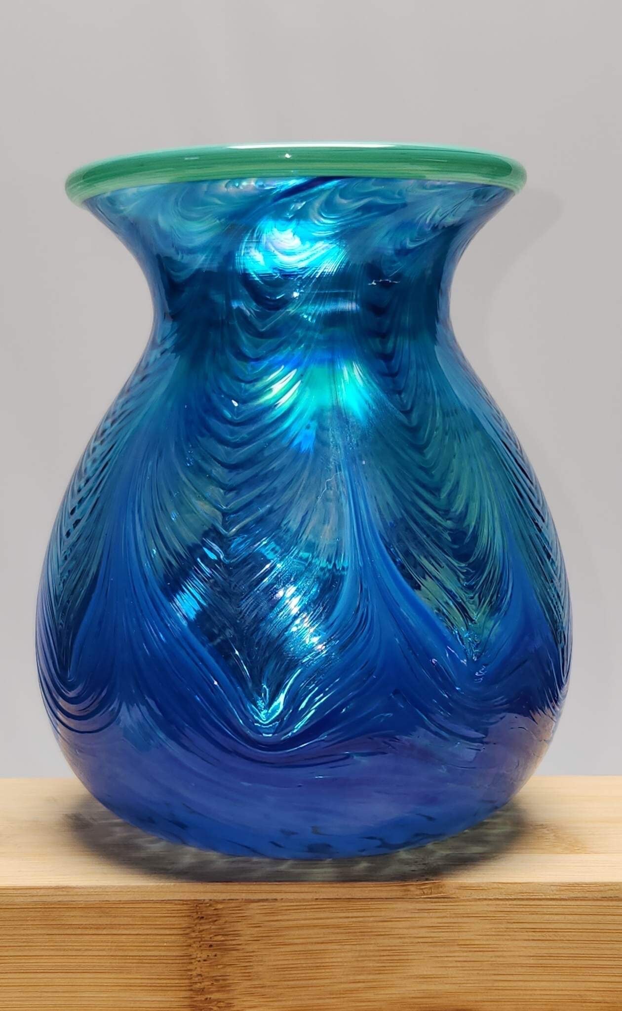 Ron Hinkle Hand Blown Blue Feather Vase - Etsy