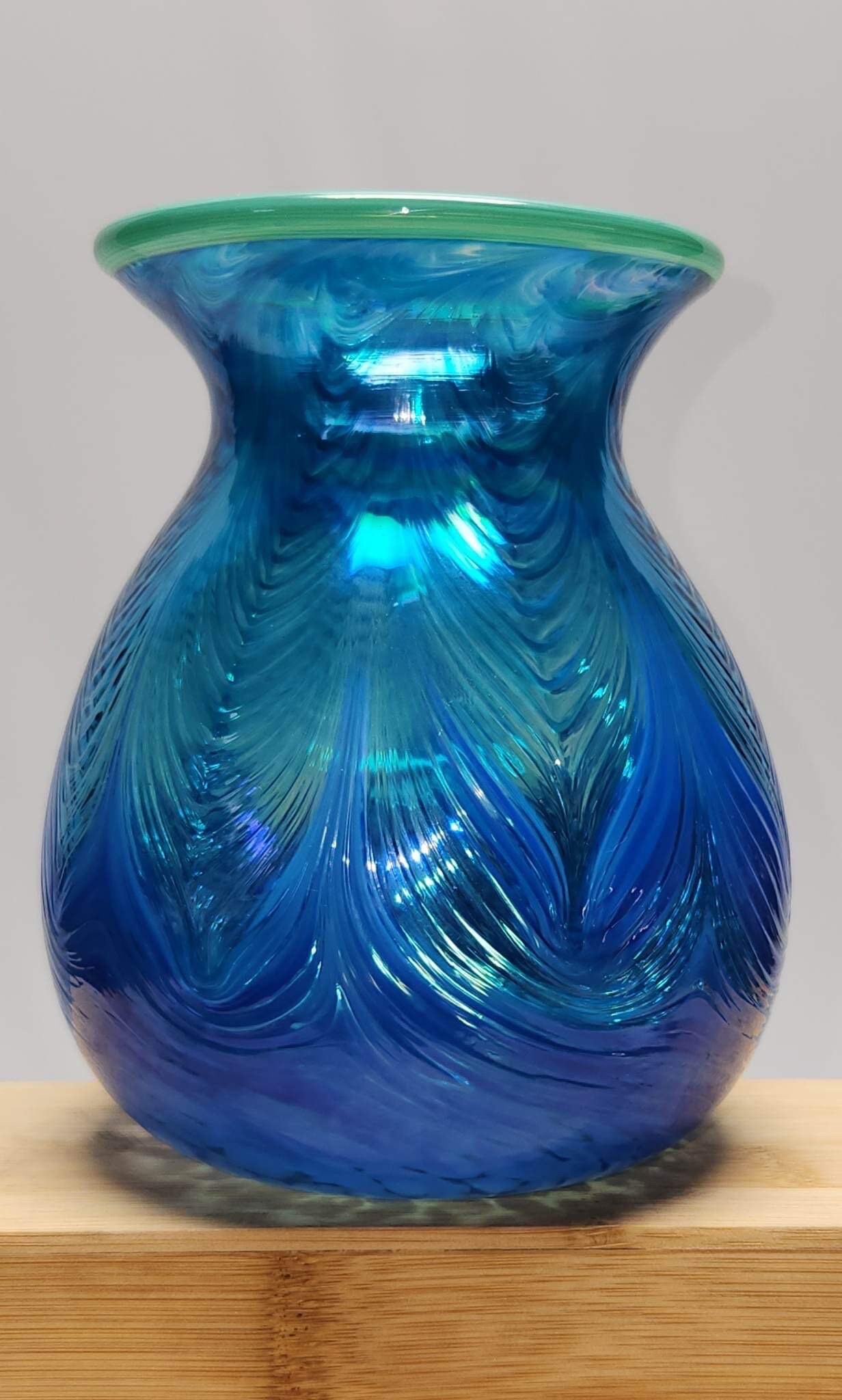 Ron Hinkle Hand Blown Blue Feather Vase - Etsy