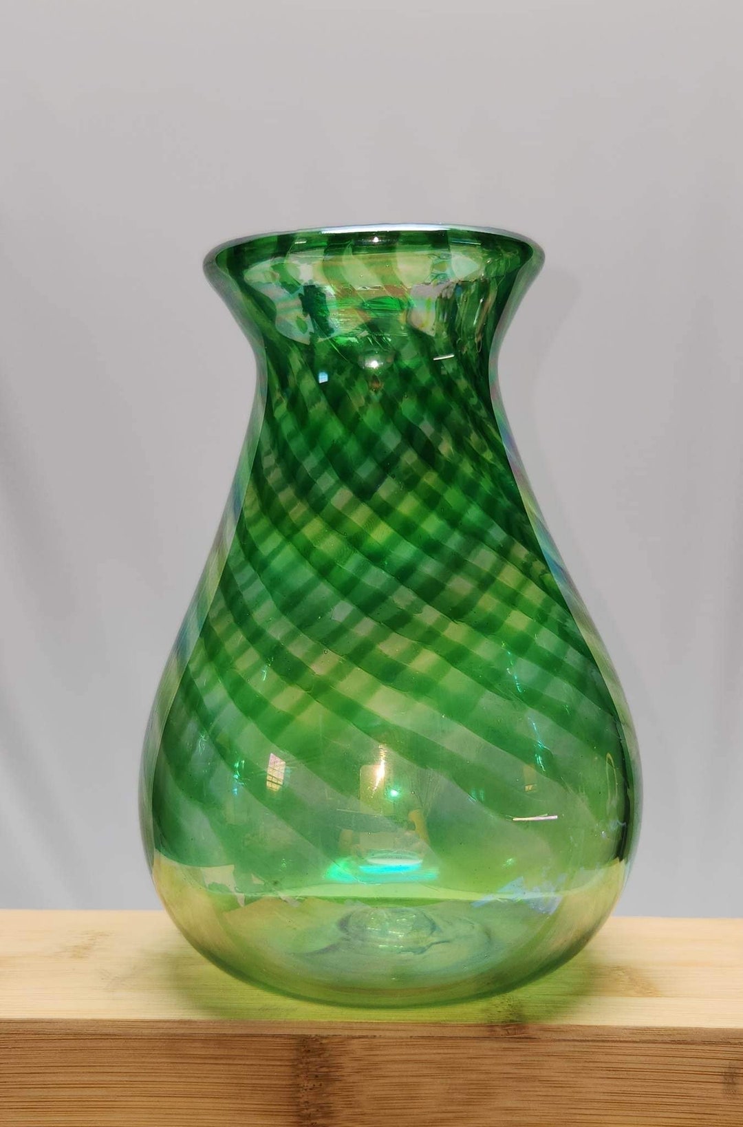 Ron Hinkle Hand Blown Green Spiral Vase - Etsy