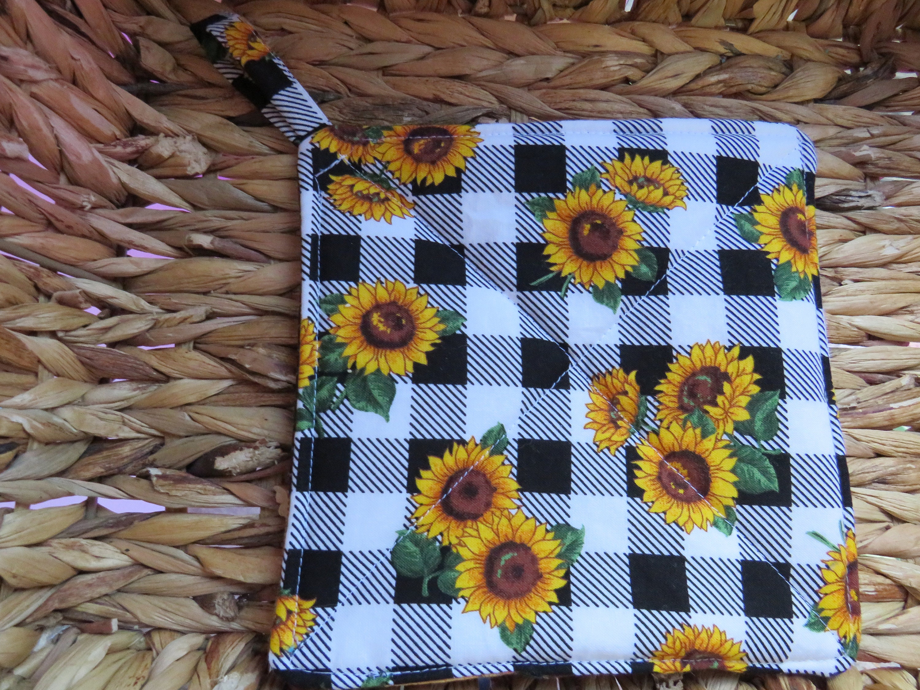 Sunflower Buffalo Check Potholder Reversible With Roosters - Etsy
