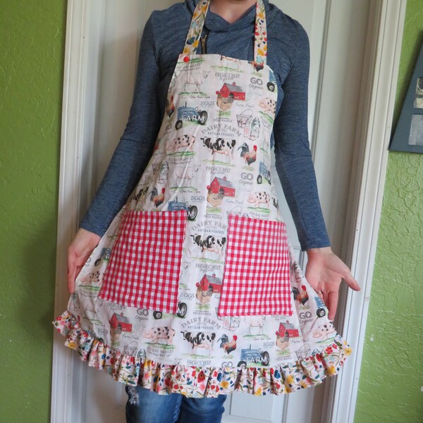 Red Gingham Apron - Etsy