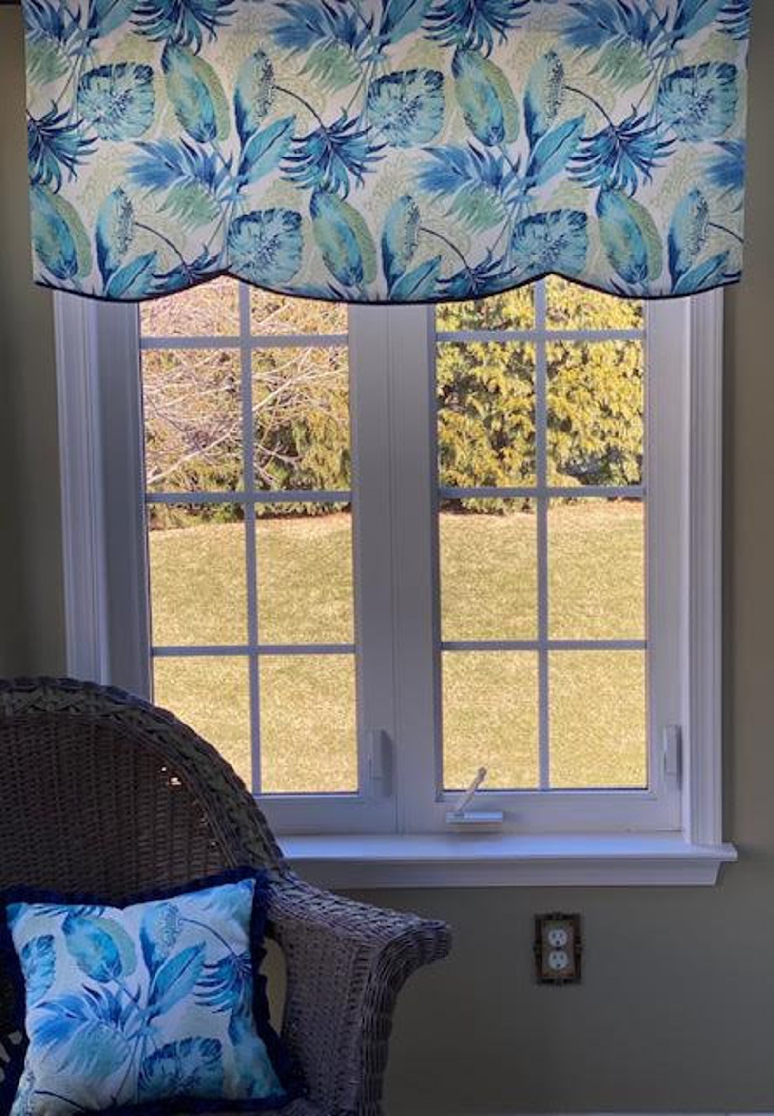 Green Blue Valance, Coastal Valance for Windows, Tropical Curtain With ...