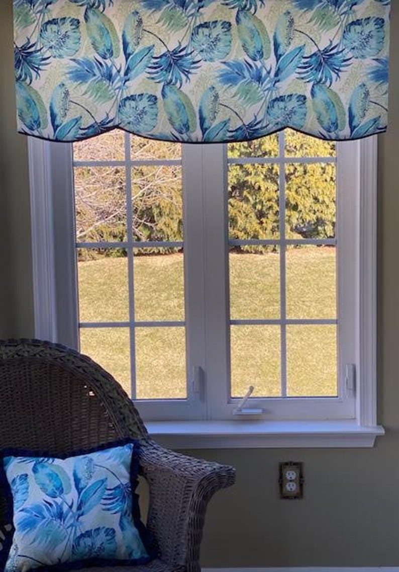 Green Blue Valance, Coastal Valance for Windows, Tropical Curtain With ...