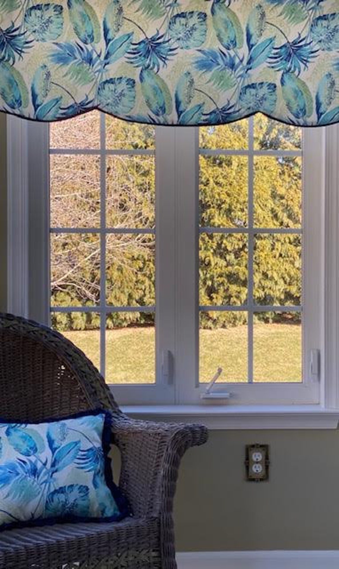 Green Blue Valance, Coastal Valance for Windows, Tropical Curtain With ...