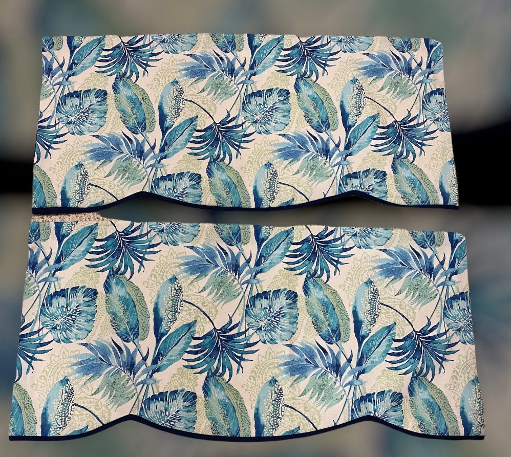 Green Blue Valance, Coastal Valance for Windows, Tropical Curtain With ...