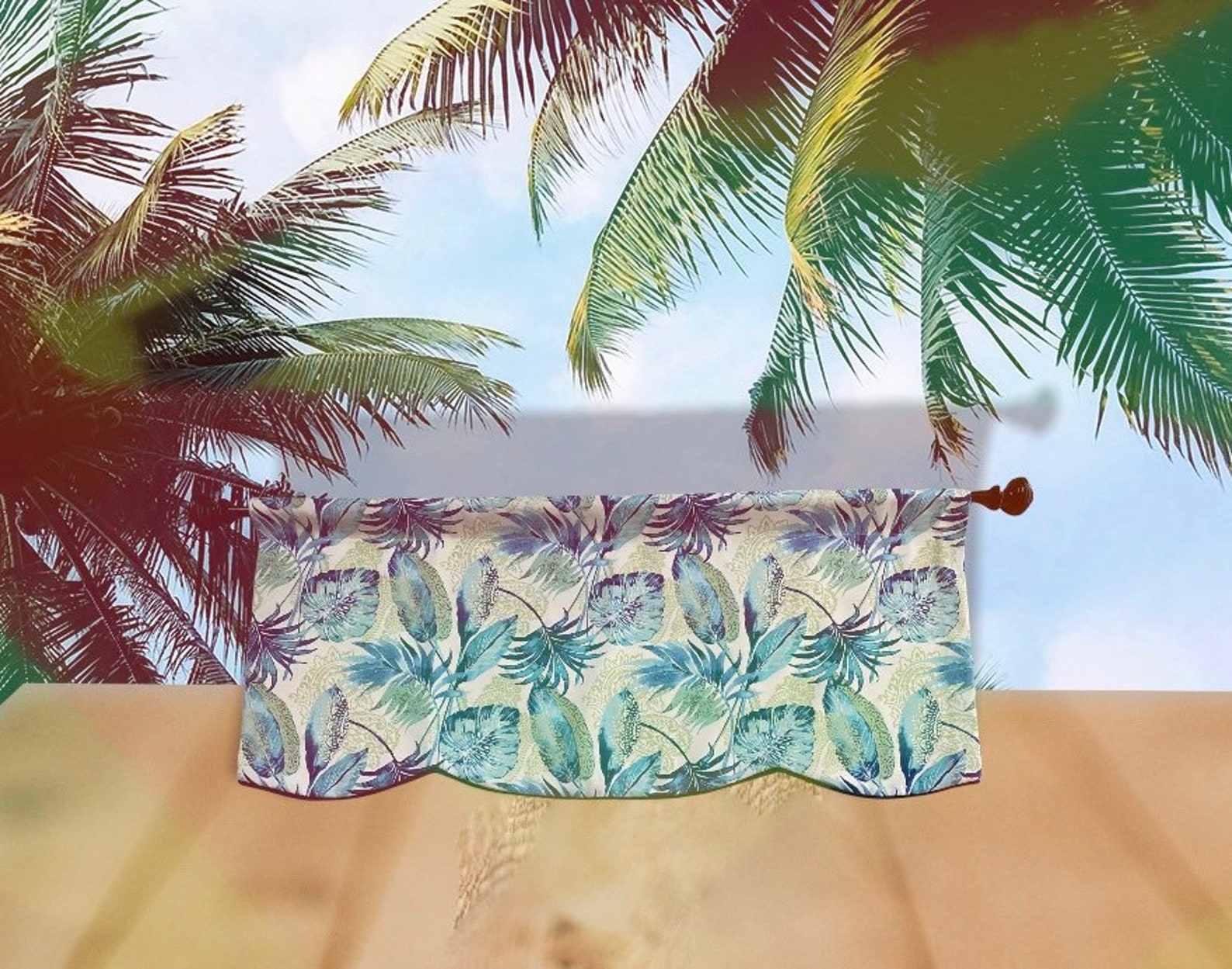 Green Blue Valance, Coastal Valance for Windows, Tropical Curtain With ...