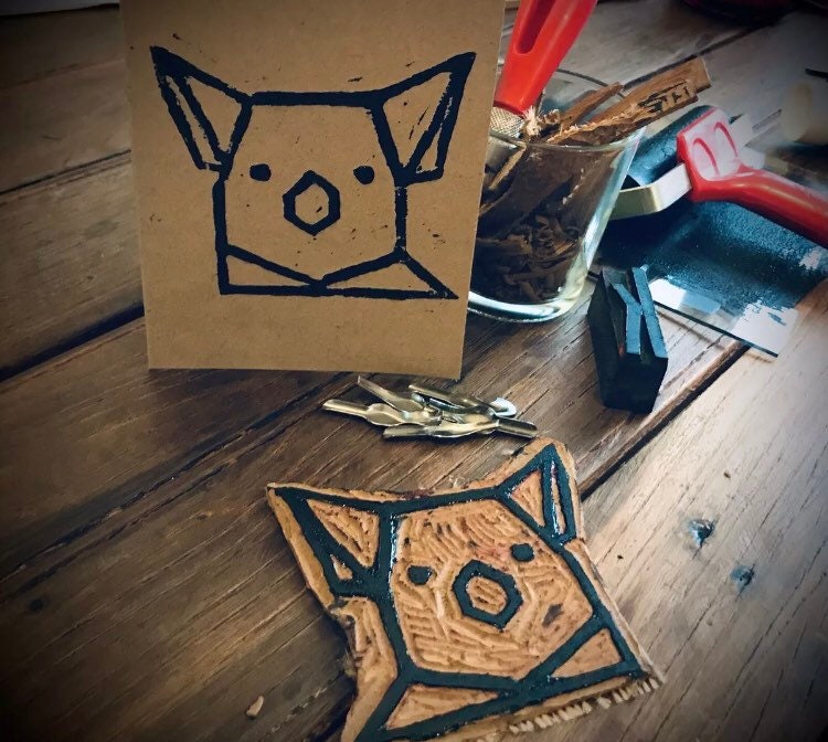 Geometric Cute Pig Handmade Lino Print Greetings Card - Etsy UK