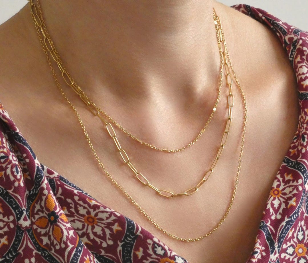 Women's Layered Necklaces - Multi-row - Gold Stainless Steel - Triple ...