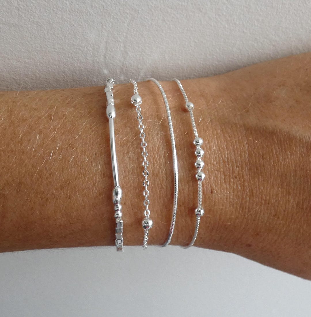 Bracelets fins perles argent femme - silver - Etsy France