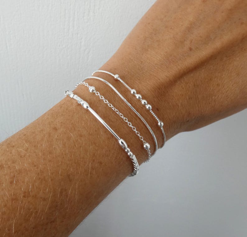 Bracelets fins perles argent femme - silver - Etsy France