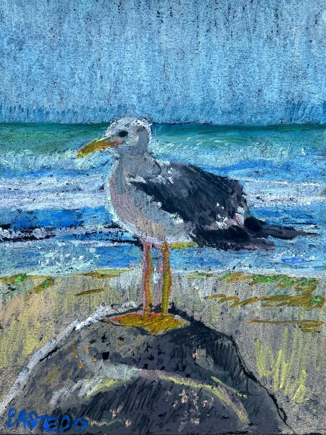 Seagull Oil Pastel Painting: Coastal Bird Art (11x15 In, Unframed) - Etsy