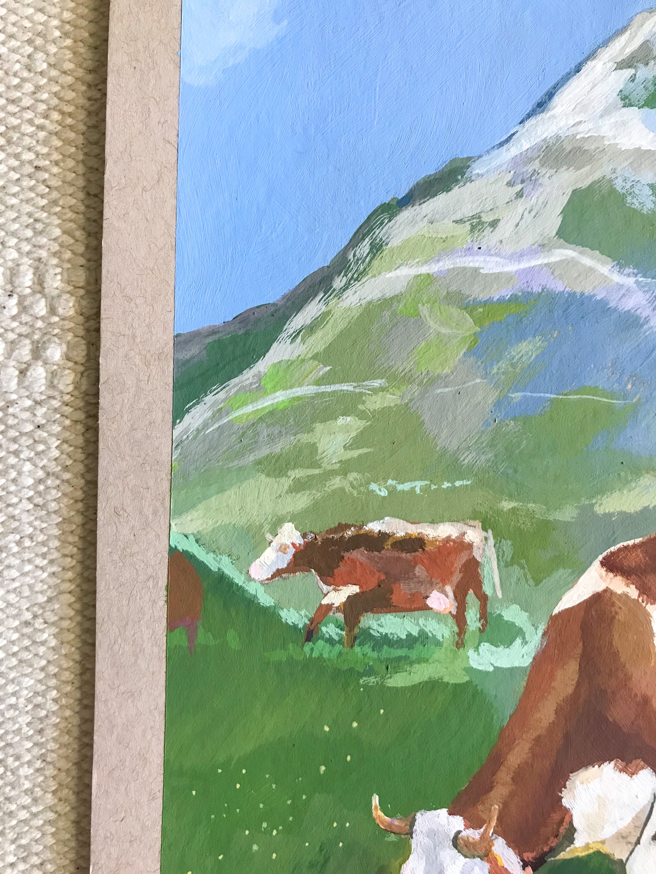 Grazing Cows 8x10 Inches | Original Acrylic Painting of Cows on Paper ...