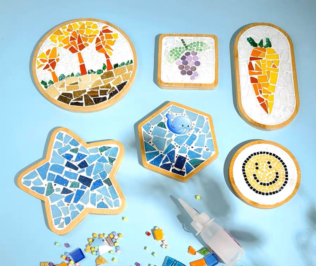DIY Mosaic Coaster Kit: Glass Tile Art, Home Decor Craft - Etsy