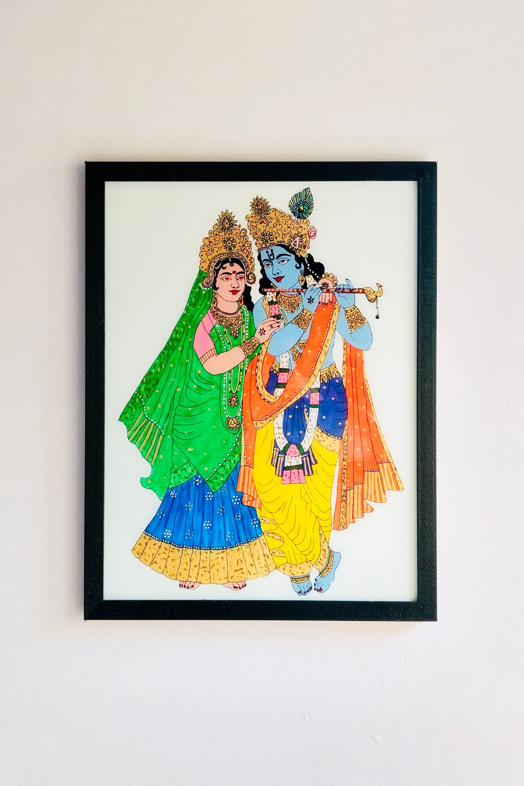 Radha Krishna Glass Painting for Wall Decor - Etsy