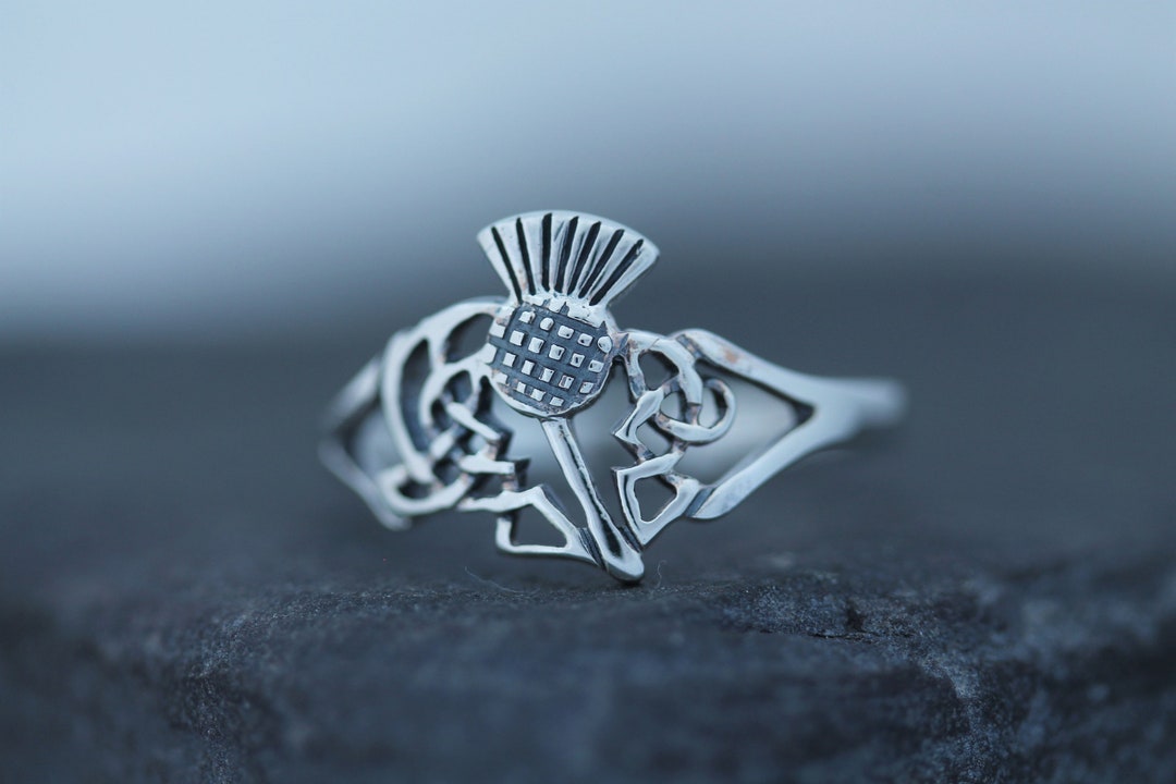 Scottish Thistle Ring - Celtic Leaves - Hallmarked 925 Sterling Silver ...
