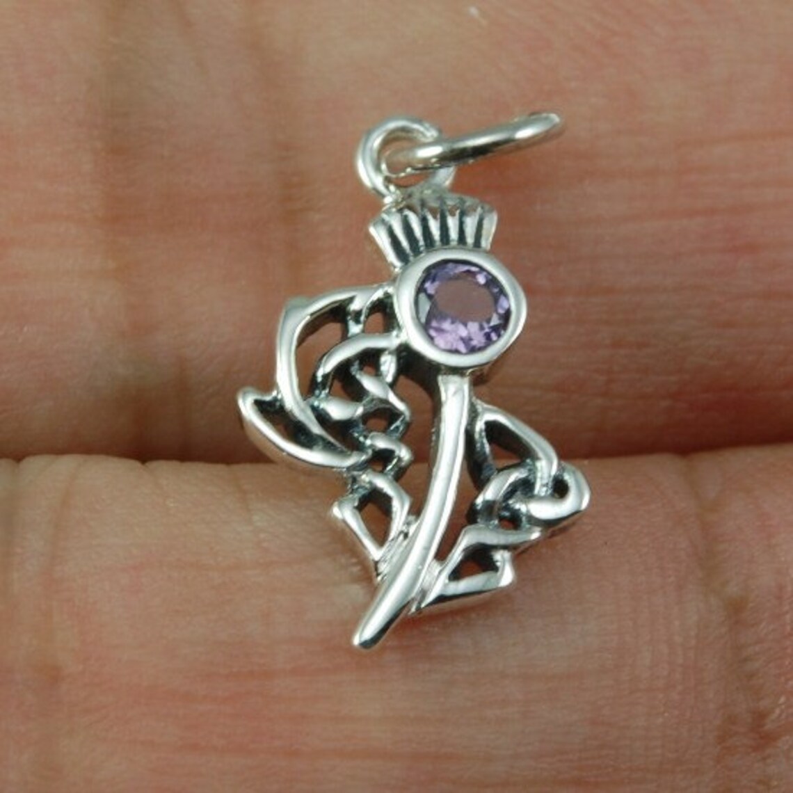 Scottish Thistle Pendant With Cut Amethyst Celtic Woven Leaf - Etsy