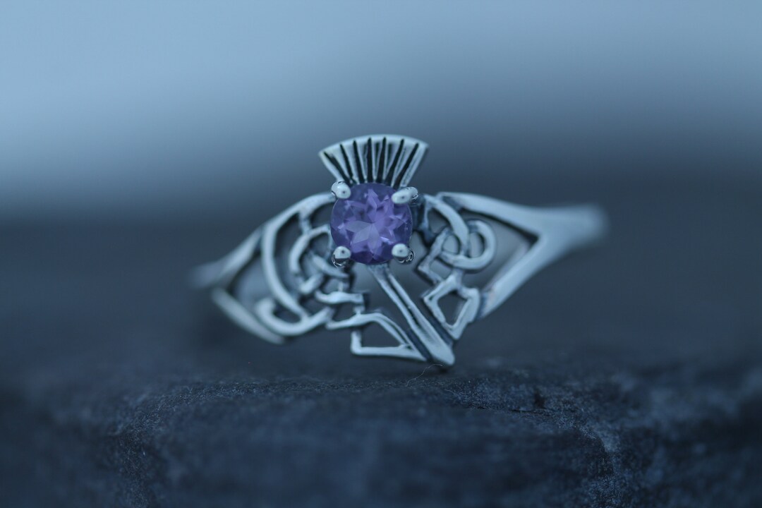 Scottish Thistle Ring - Hallmarked 925 Sterling Silver - Celtic Leaves ...