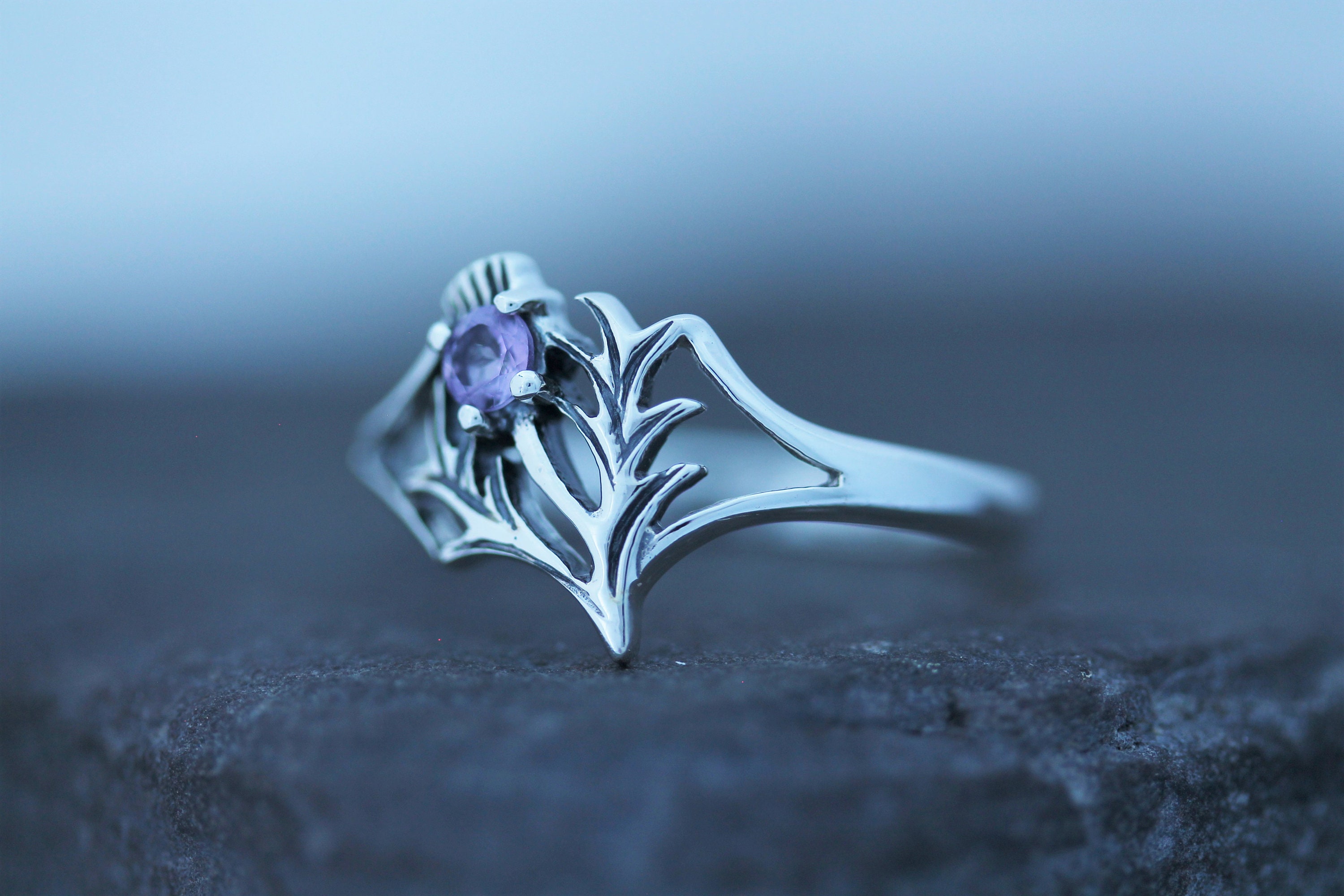 Scottish Thistle Ring - Cut Amethyst - Spiky Leaf (small) - Scotland ...