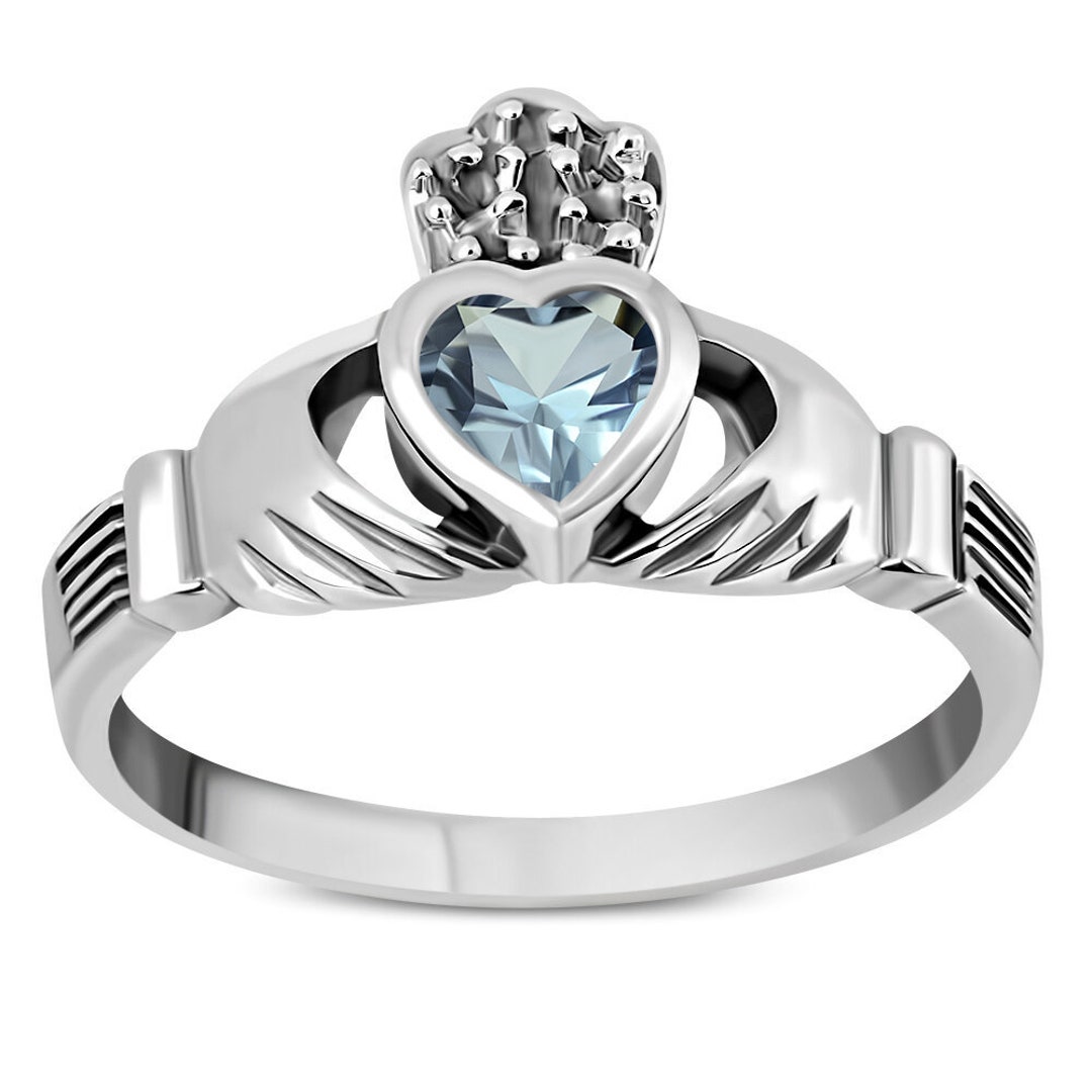 Claddagh Ring - Royal Dotted Crown With Blue Zircon - Love Friendship ...