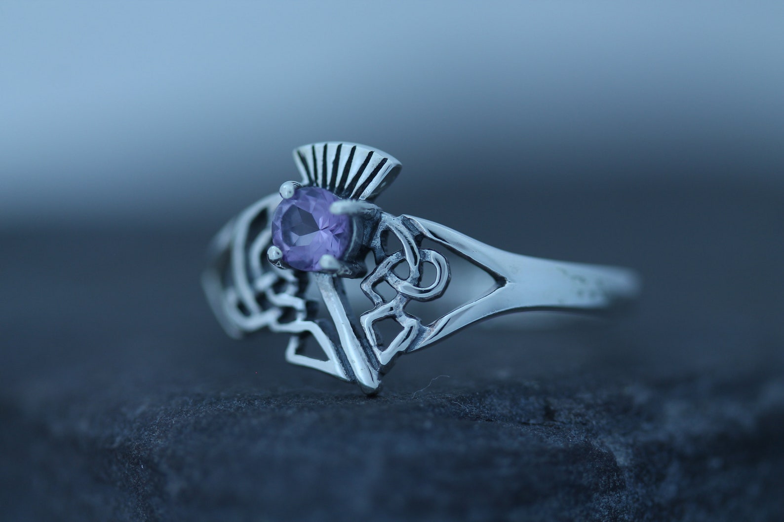 Scottish Thistle Ring - Hallmarked 925 Sterling Silver - Celtic Leaves ...