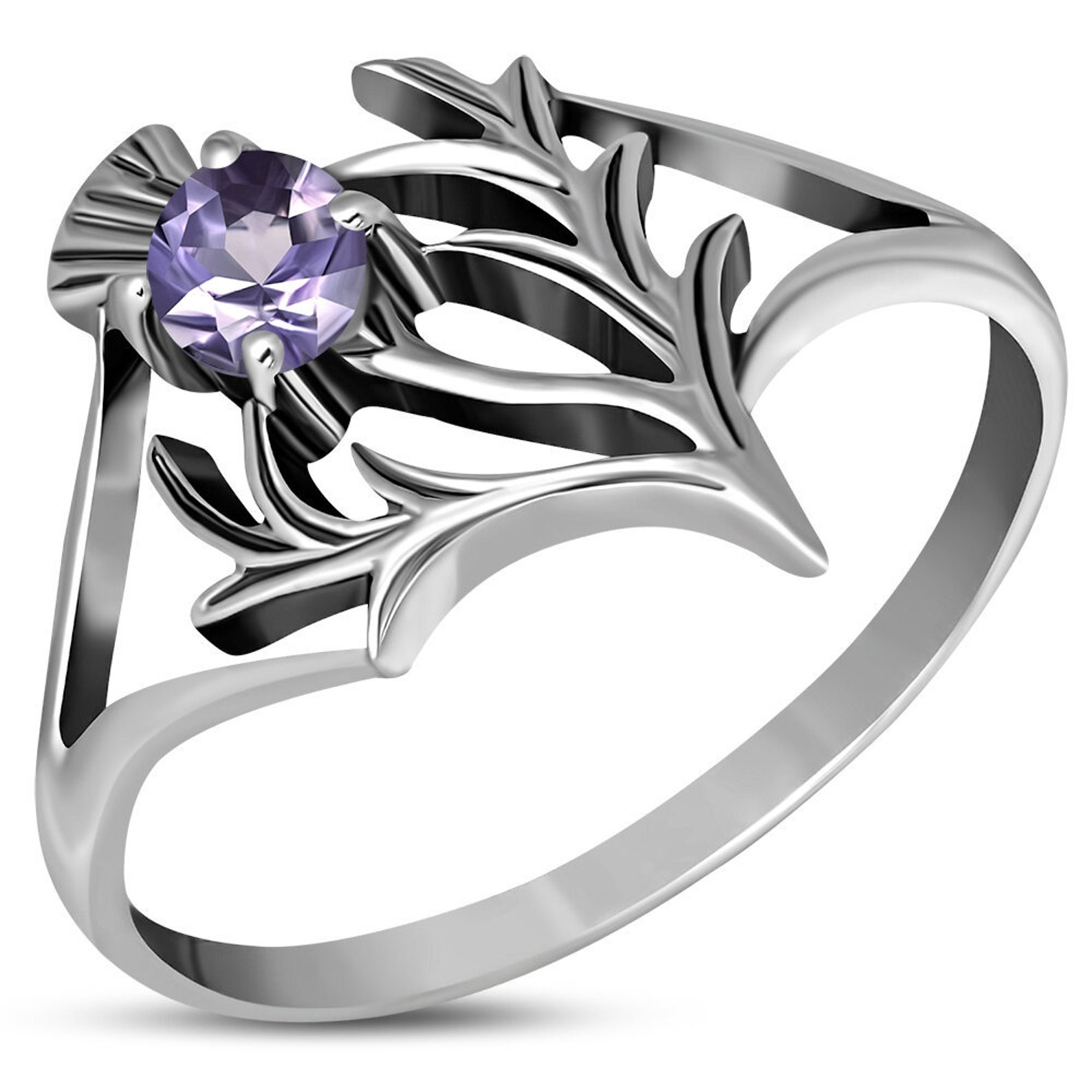 Scottish Thistle Ring - Cut Amethyst - Spiky Leaf (small) - Scotland ...