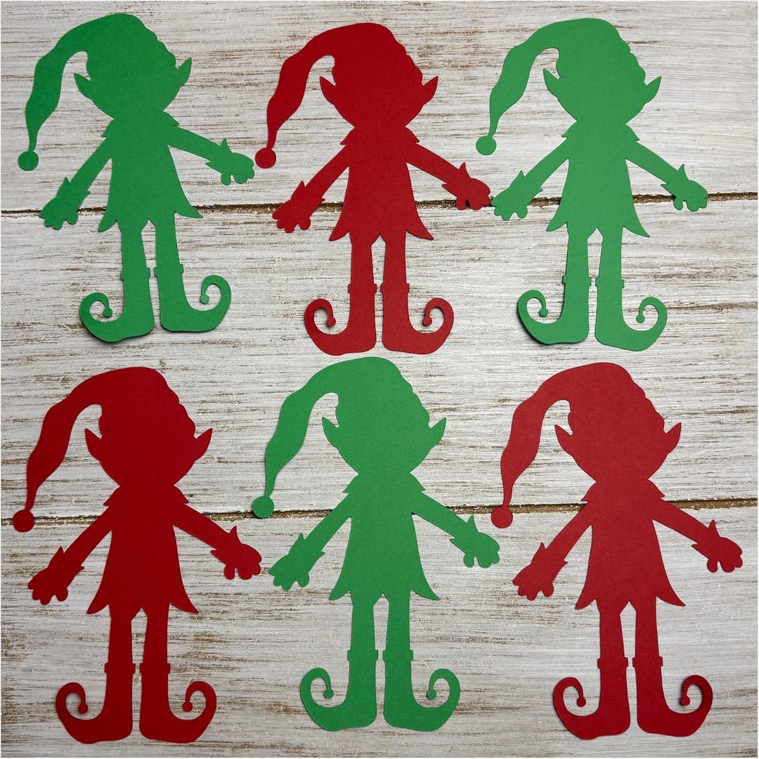 Christmas Elf Elves Paper Cutouts - Red and Green 65lb Cardstock, Set ...