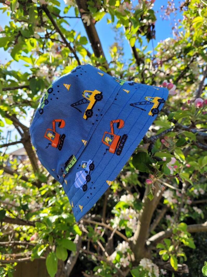 Childrens Summer Bucket Hat Blue Digger Sun Hat. Toddlers Boys ...