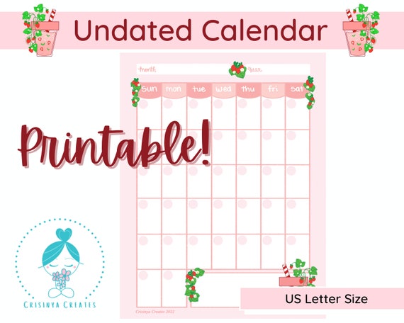 Printable Blank Undated Monthly Calendar Page Strawberries - Etsy