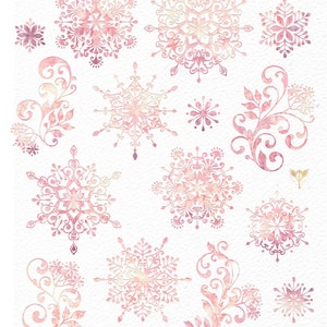 Snowflakes and Frost Patterns PNG Clipart. Watercolor Pink Winter ...