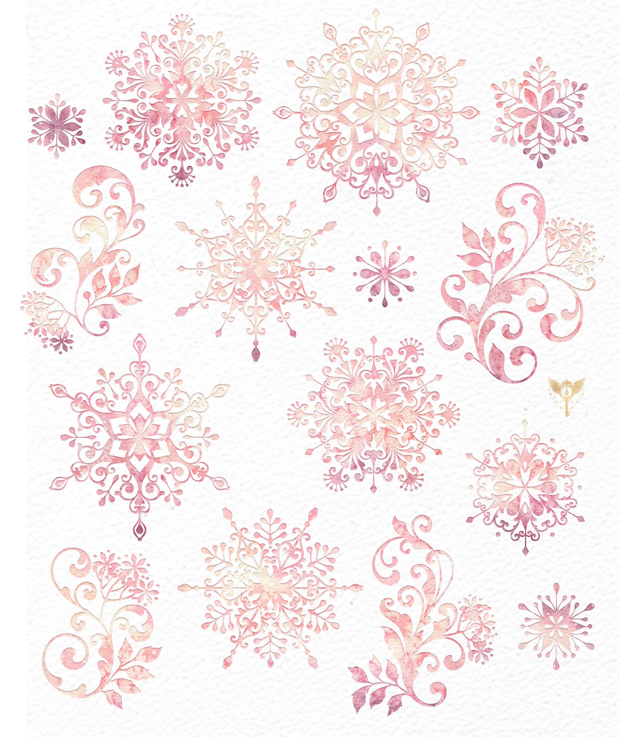 Snowflakes and Frost Patterns PNG Clipart. Watercolor Pink - Etsy