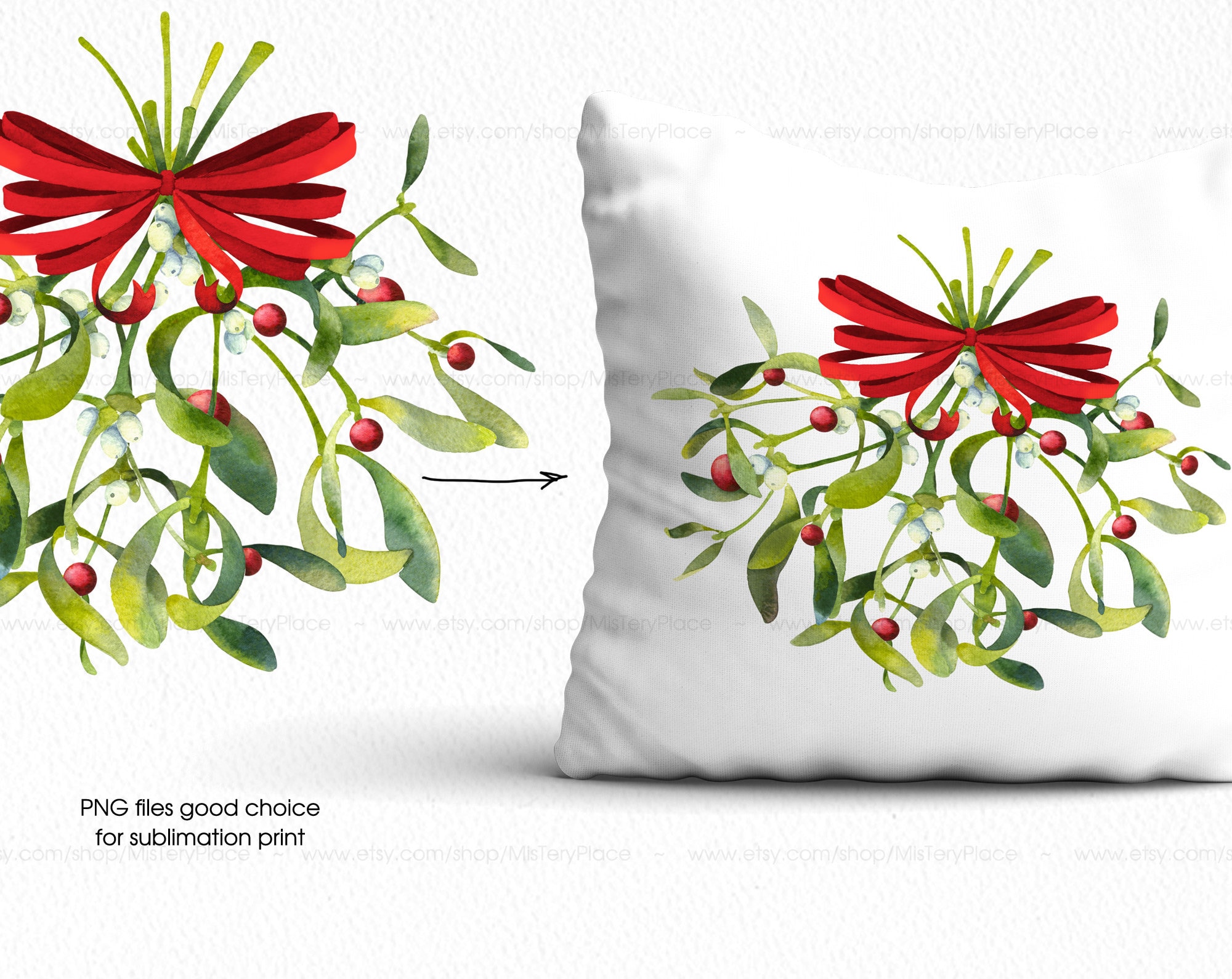 Mistletoe PNG Clipart. Christmas Mistletoe Watercolor Clipart - Etsy UK