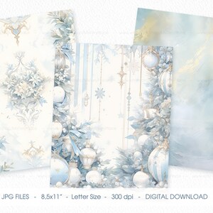 Christmas Pastel Blue Digital Paper, Winter Floral Scrapbook Paper and ...