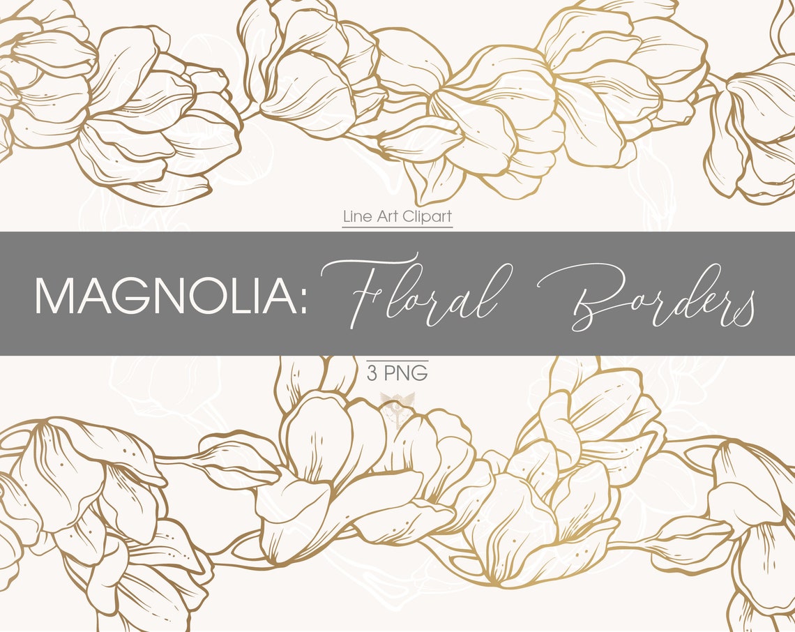 Gold Magnolia Flower Border and Frame Clipart. Floral Line Art - Etsy