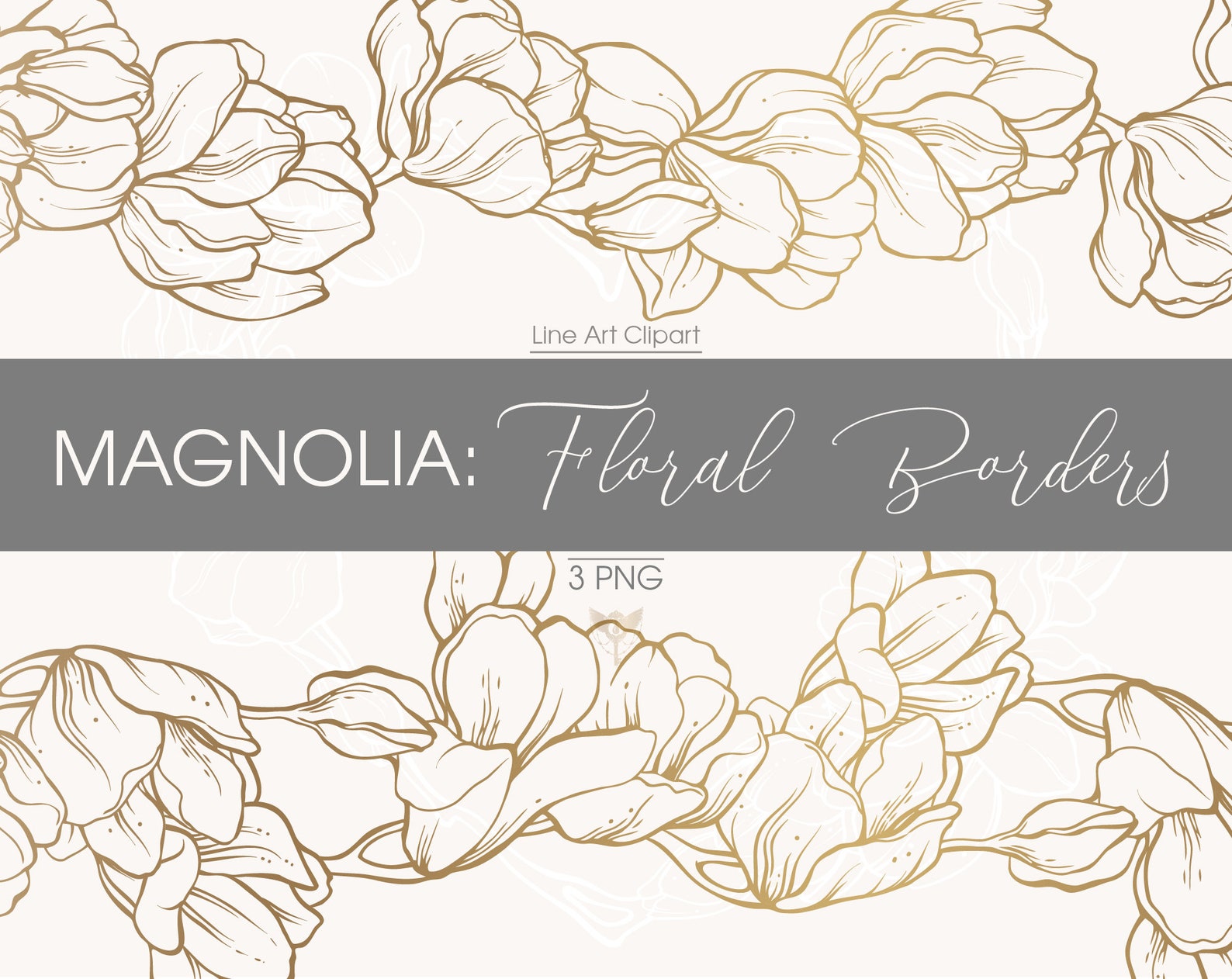 Gold Magnolia Flower Border and Frame Clipart. Floral Line Art - Etsy