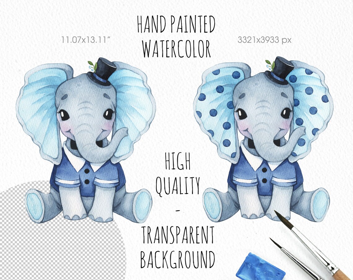 Baby Boy Elephant PNG Clipart. Elephant Cute Watercolor Clip - Etsy