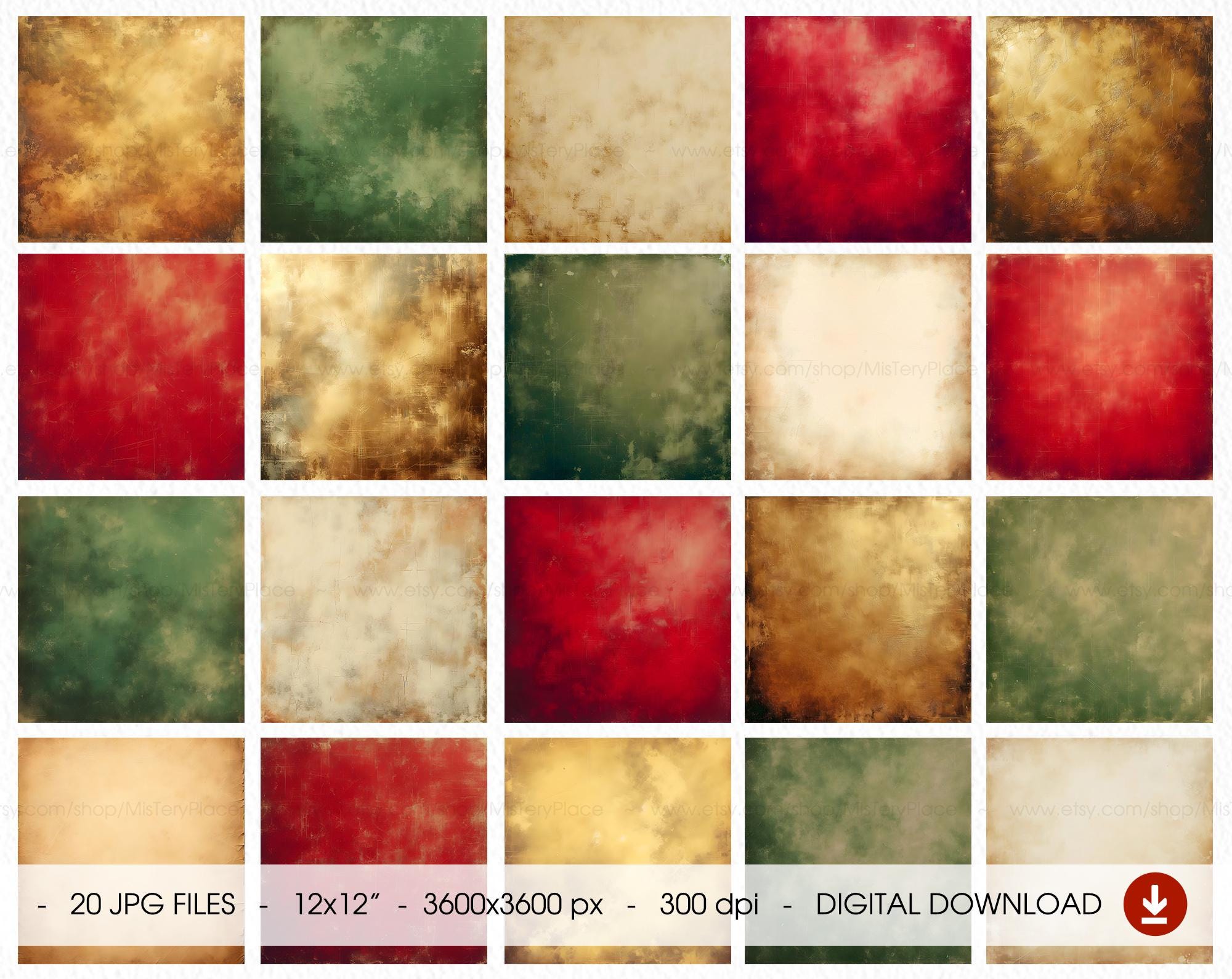 Vintage Classic Christmas Digital Paper, Abstract Grunge Red Gold Greed ...