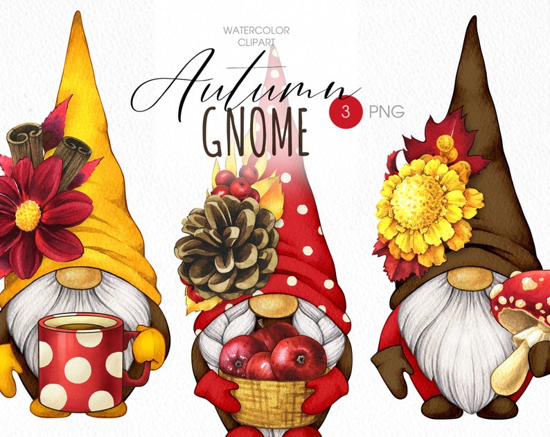 Fall Gnomes PNG Clipart. Autumn Forest Gnome Cute Watercolor - Etsy