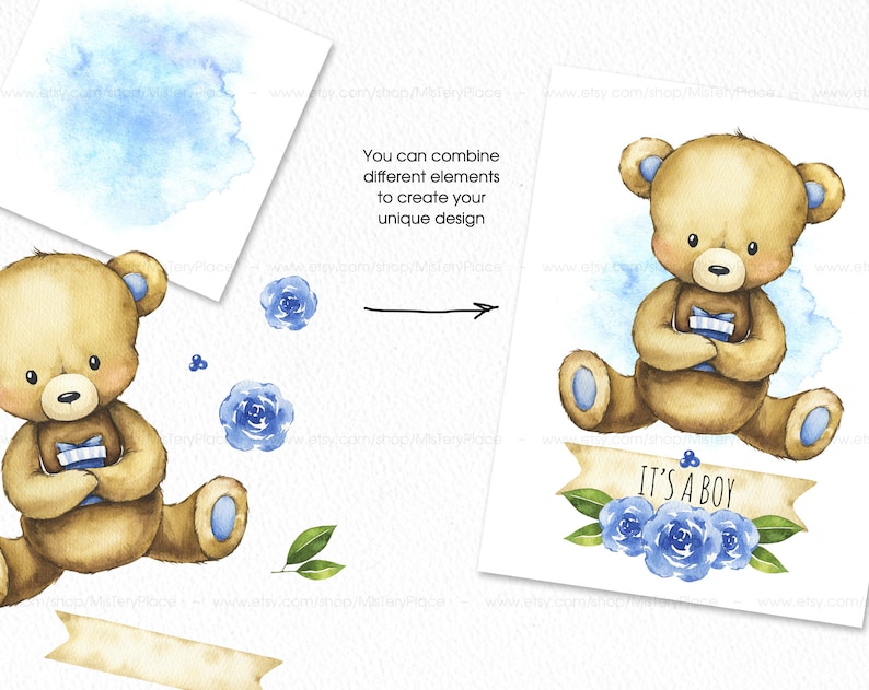 Teddy Bear Clipart. Baby Bear Cute Watercolor Clip Art. Baby - Etsy