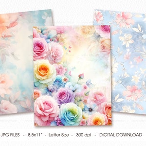 Rainbow Floral Digital Paper, Colorful Abstract Watercolor Flowers ...