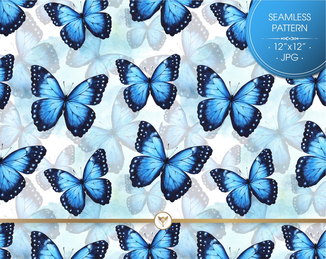 Blue Butterfly Digital Paper. Watercolor Butterfly Seamless Pattern ...