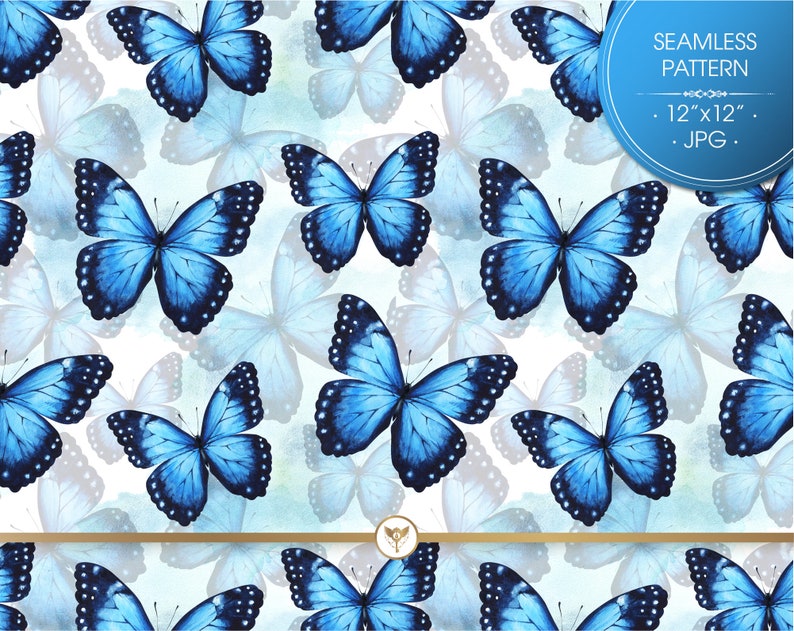 Blue Butterfly Digital Paper. Watercolor Butterfly Seamless Pattern ...