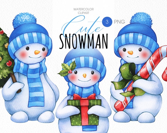 Snowman PNG Clipart. Cute Christmas Watercolor Clipart for - Etsy