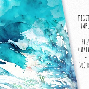 Sea Watercolor Digital Paper, Abstract Blue Underwater Scrapbook Paper ...
